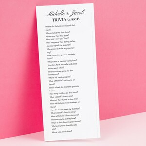 Printable Wedding Trivia Game Template | Bridal Shower Game or Fun ...