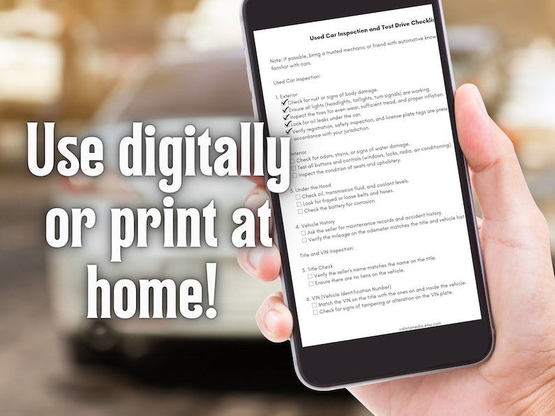 Used Car Inspection & Test Drive Checklist - Printable PDF - A4 and 8.5 ...