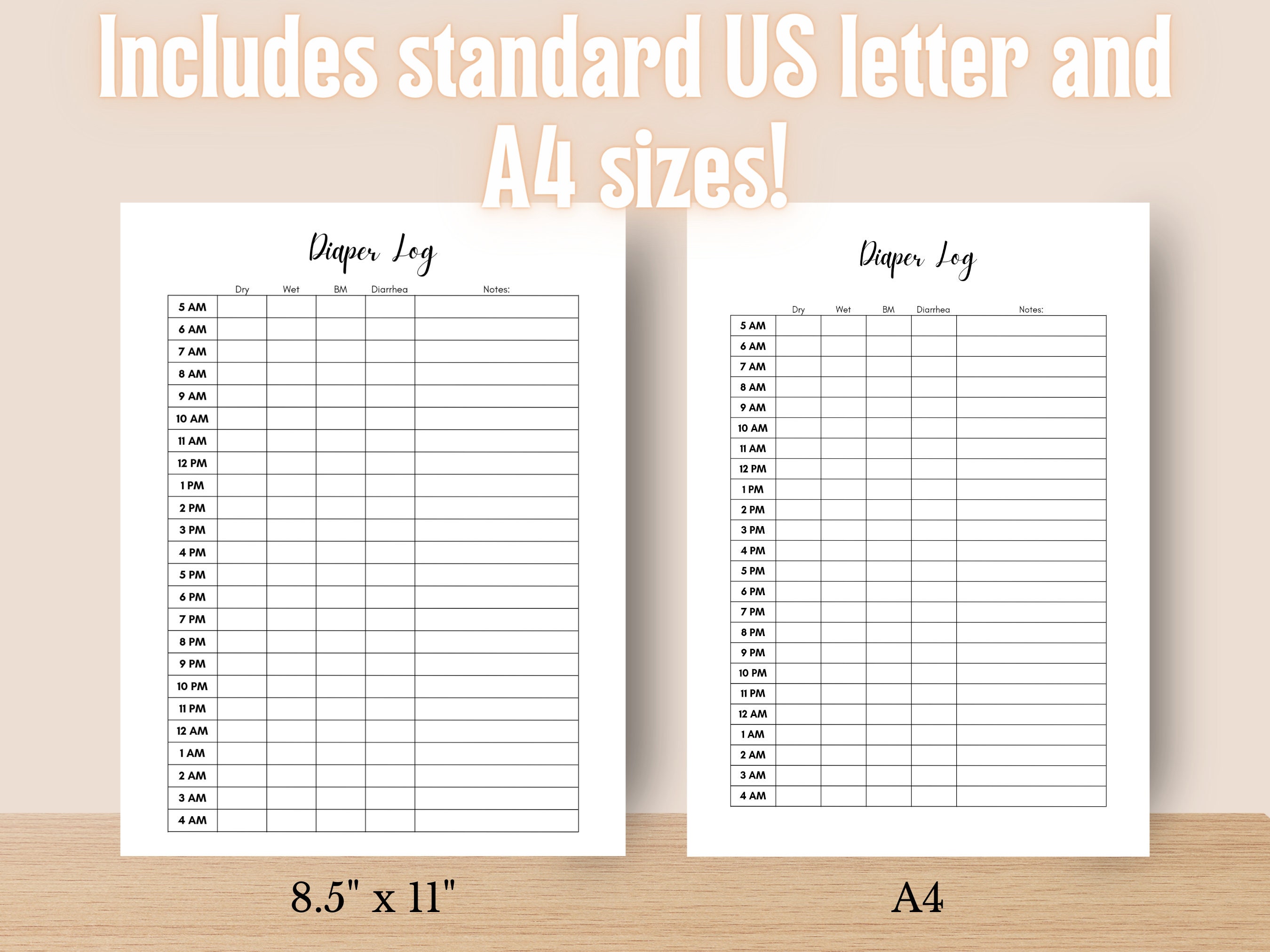 Printable 24-hour Diaper Log, Baby Tracker (A4/US Letter) - Etsy