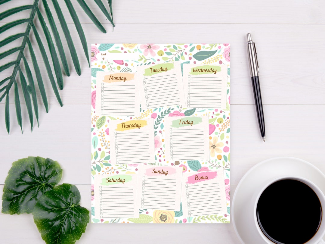 Pretty Botanical and Floral Checklist for Digital or Printable Weekly ...