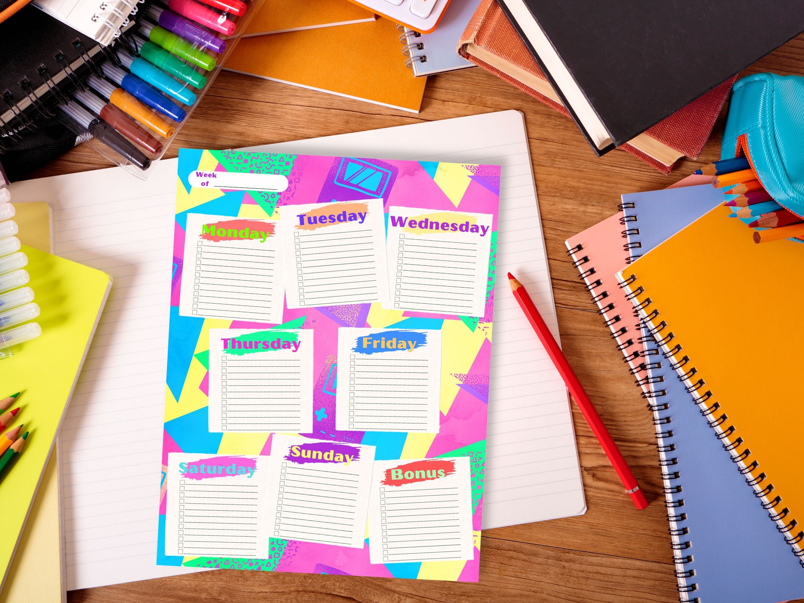 Fun and Colorful Retro 90s Aesthetic Weekly Planner Checklist for ...