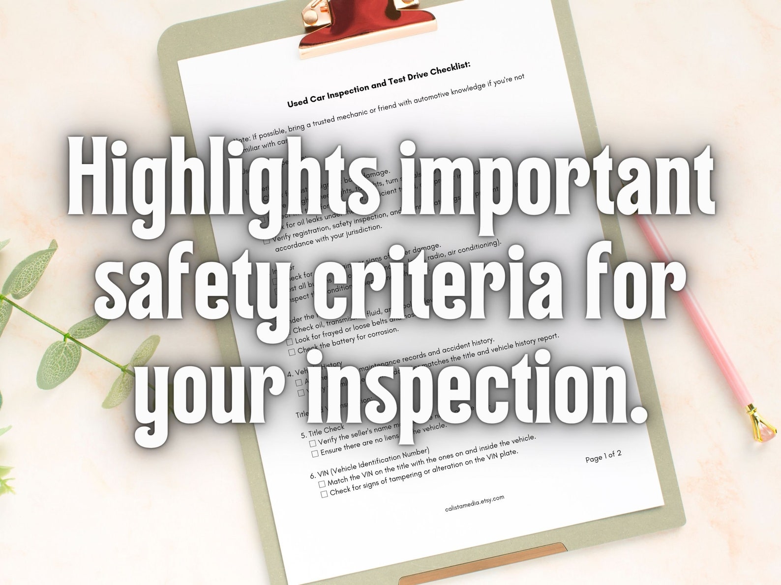Used Car Inspection & Test Drive Checklist - Printable PDF - A4 and 8.5 ...