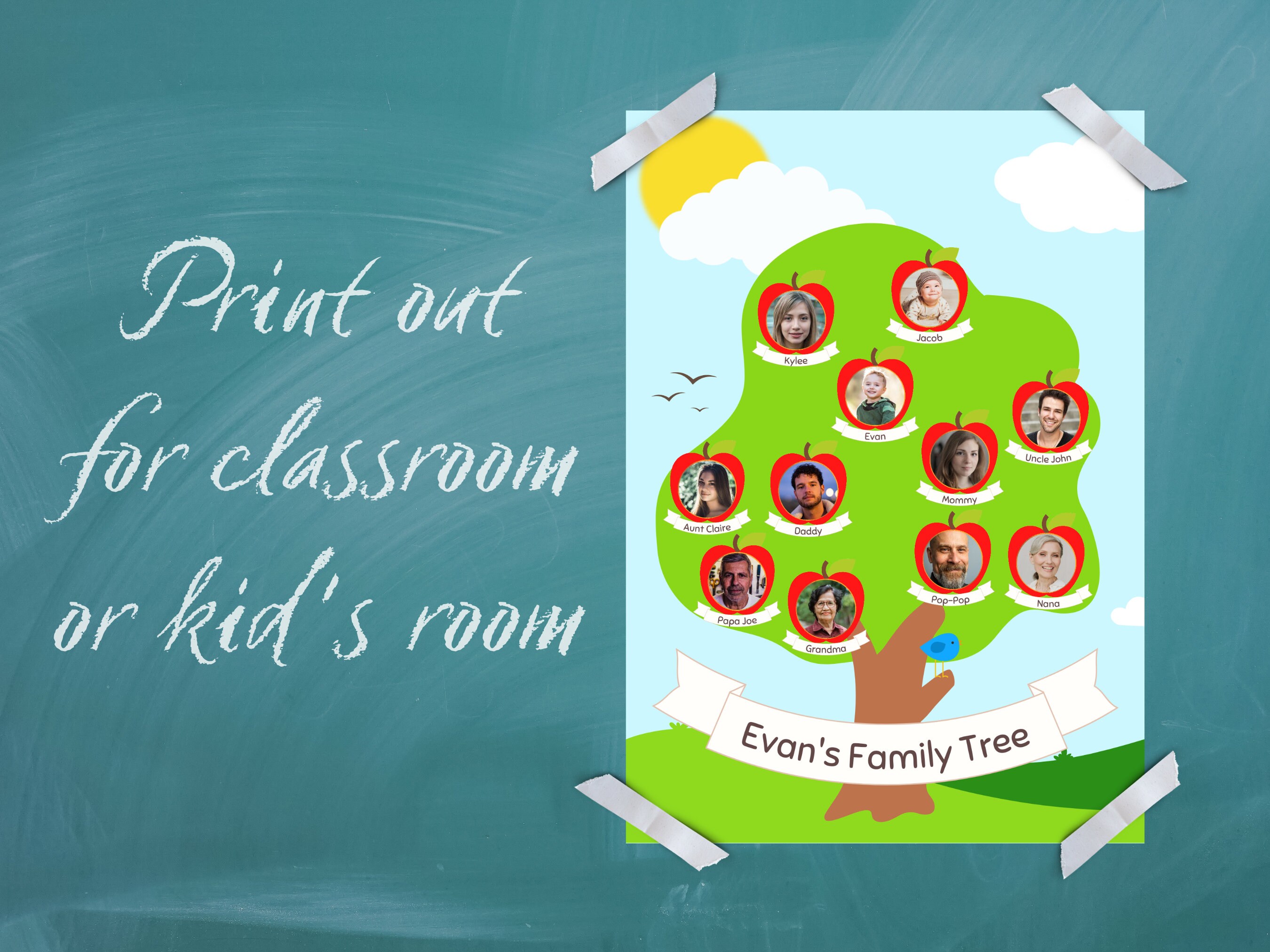 Kids' Family Apple Tree Template for Printable Children's Decor and ...