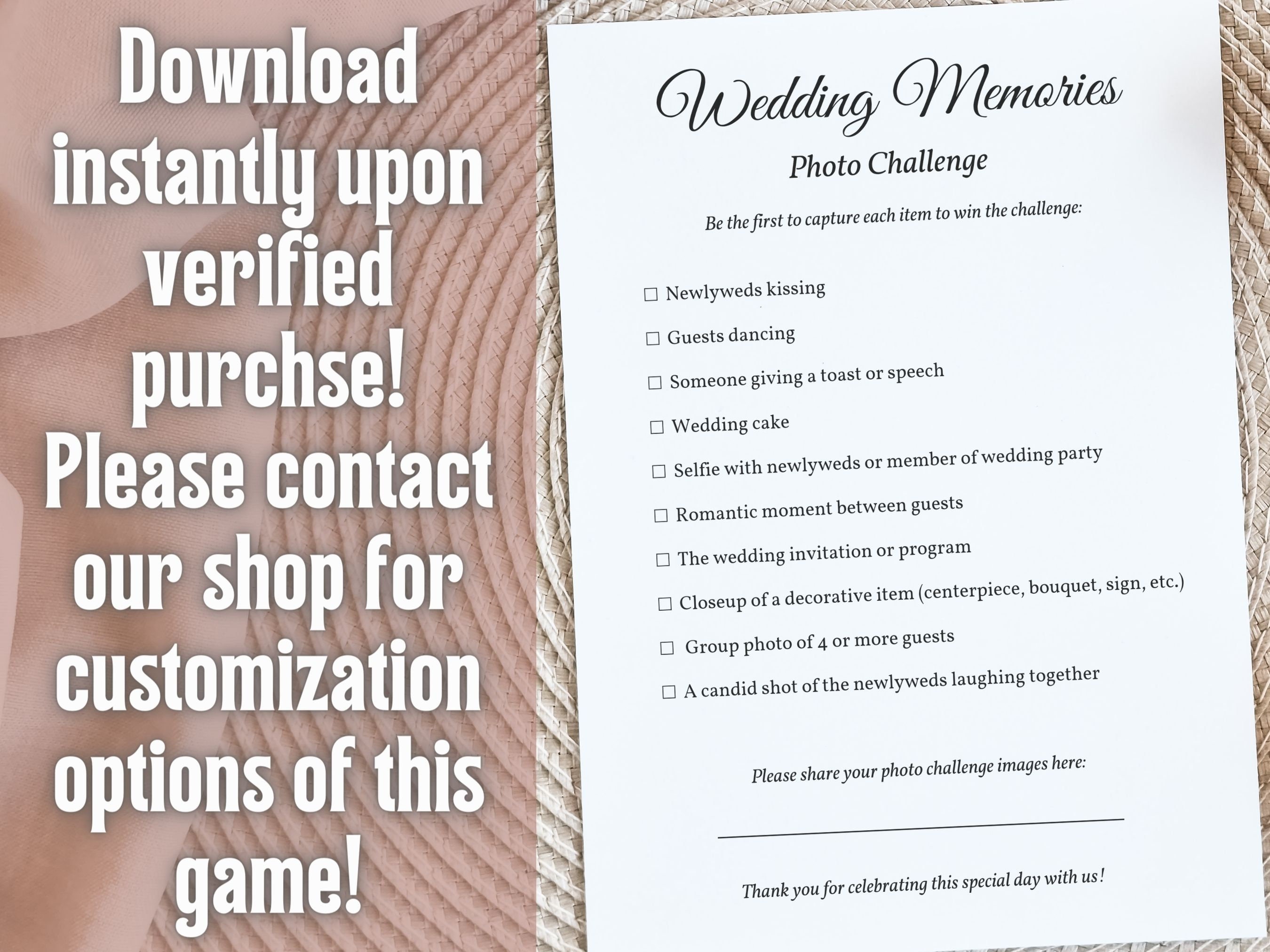 Printable Wedding Memories Photo Challenge Game Fun Entertainment for ...