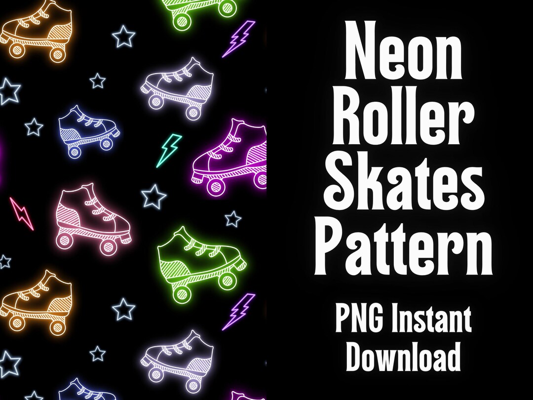 Fun 90s Neon Roller Skates Seamless Pattern PNG for Textile Print ...