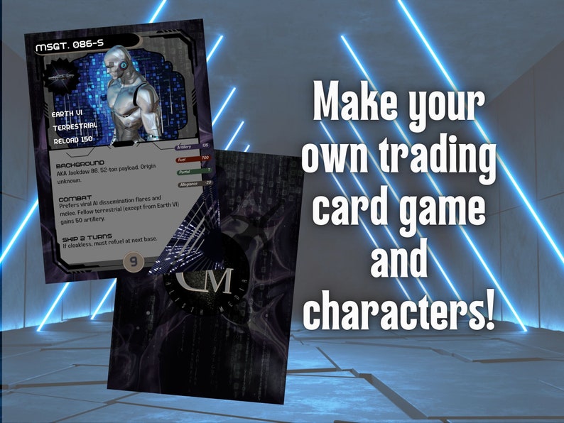Dark Futuristic Character Card Template - Editable DIY TCG - Customize ...