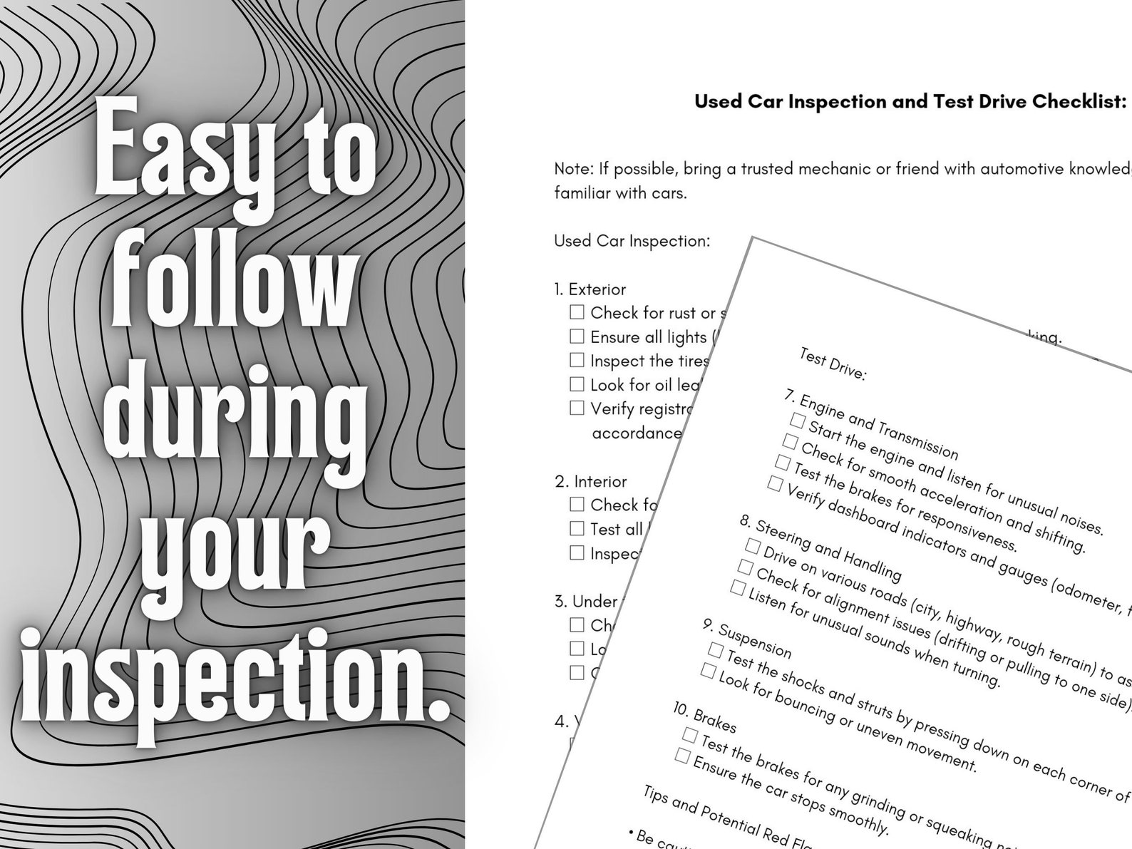 Used Car Inspection & Test Drive Checklist - Printable PDF - A4 and 8.5 ...