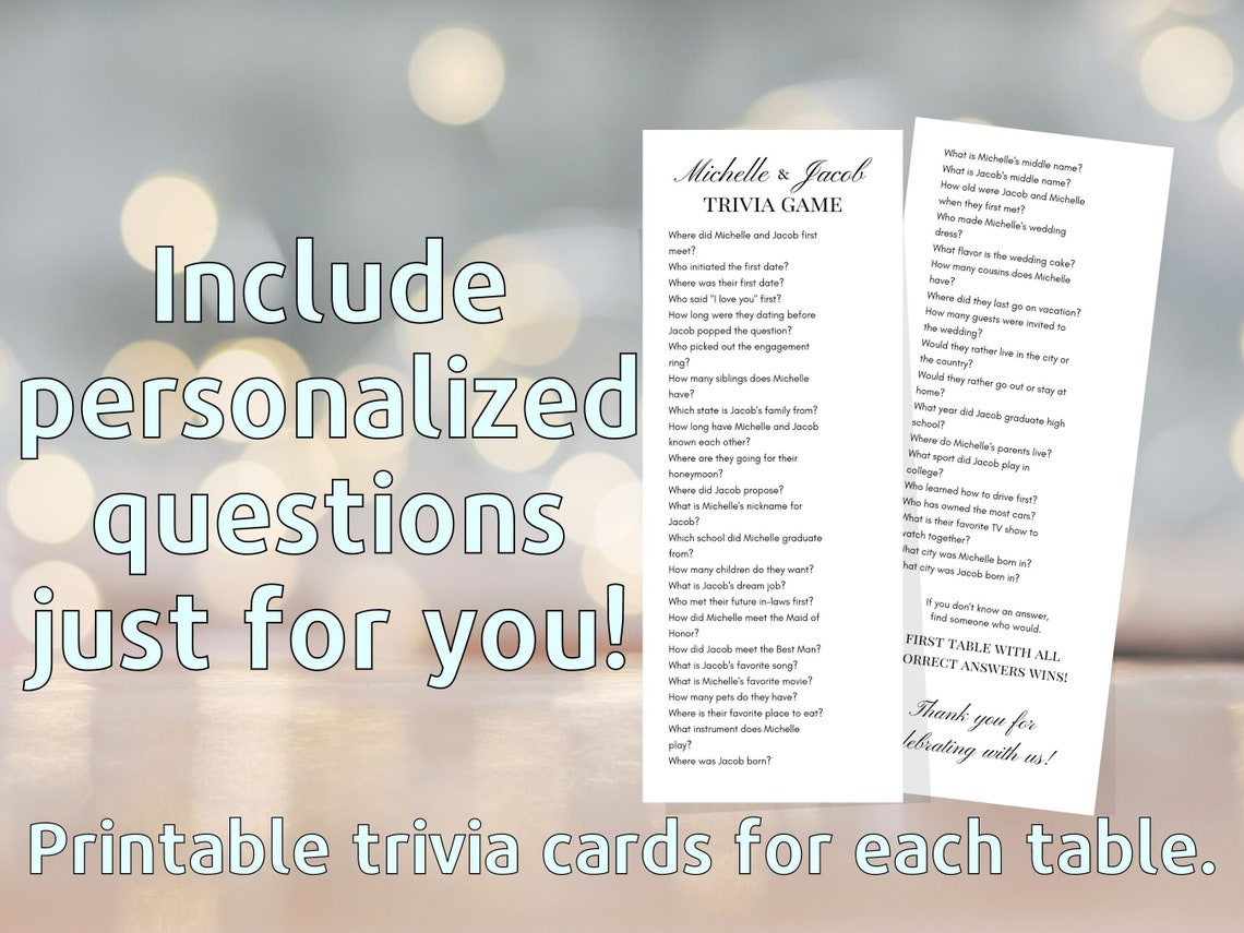 Printable Wedding Trivia Game Template | Bridal Shower Game or Fun ...
