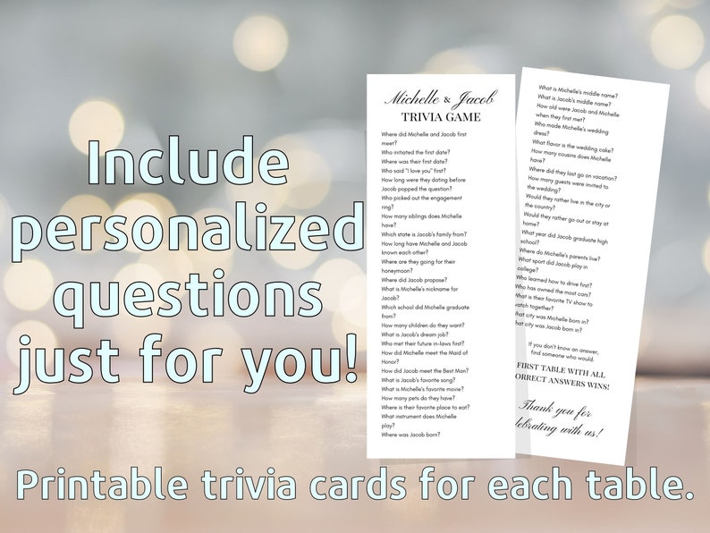 Printable Wedding Trivia Game Template | Bridal Shower Game or Fun ...