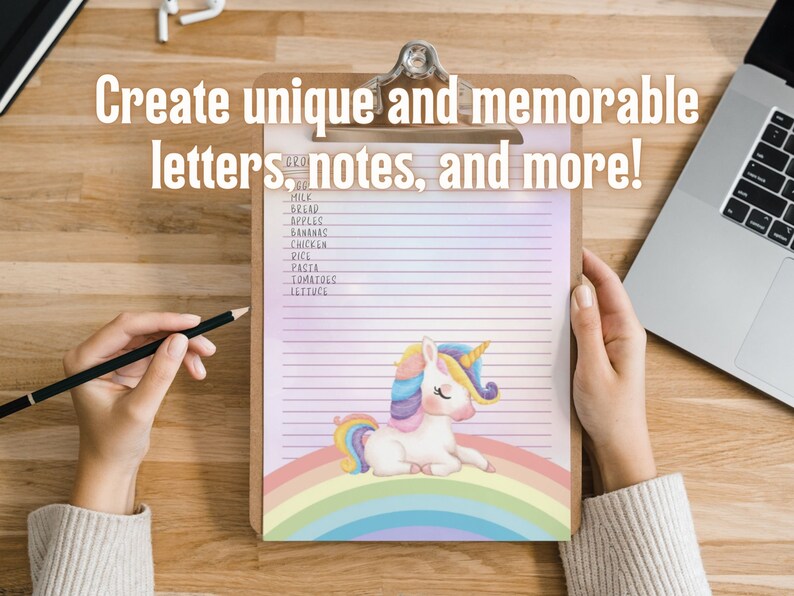 Cute Rainbow Unicorn Printable Stationery Paper W/ Lines and Without ...