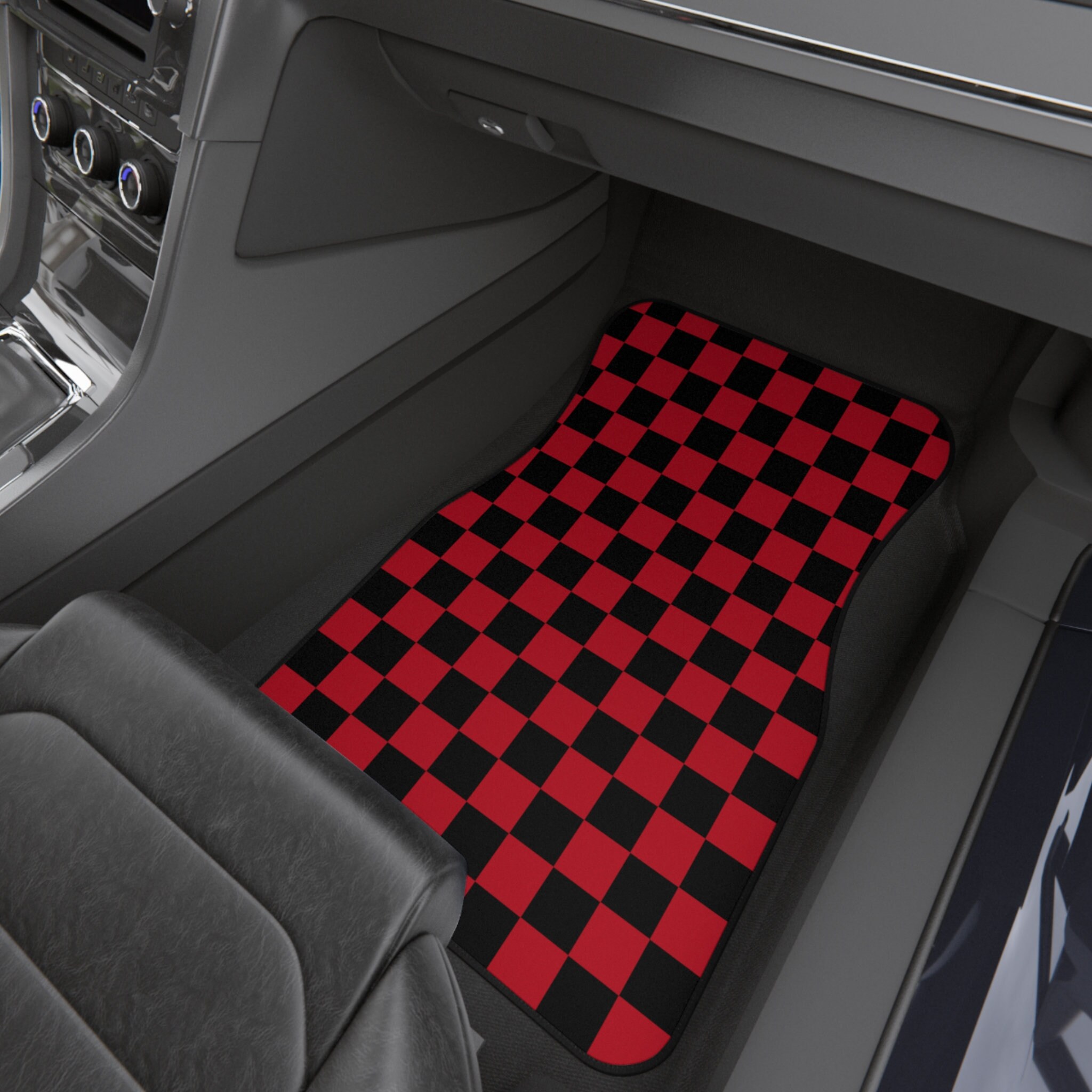Black & Red Car Mats, Checkered Car Floor Mats (2x Front) - Etsy