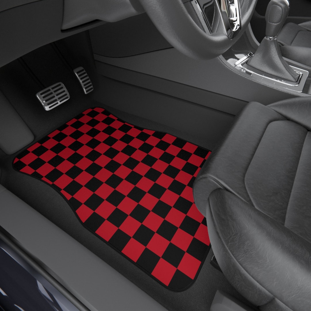 Black & Red Car Mats, Checkered Car Floor Mats (2x Front) - Etsy