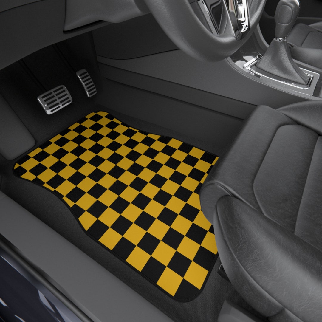 Black & Yellow Car Mats, Checkered Car Floor Mats (2x Front) - Etsy