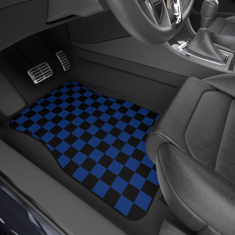Black & Blue Car Mats, Checkered Car Floor Mats (2x Front) - Etsy