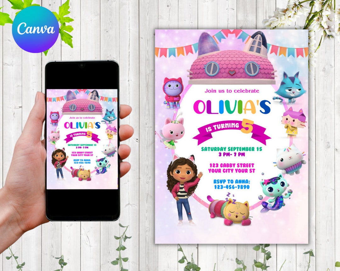 Gabbys Dollhouse Birthday Invitation Gabby's Zoom Party Instant ...