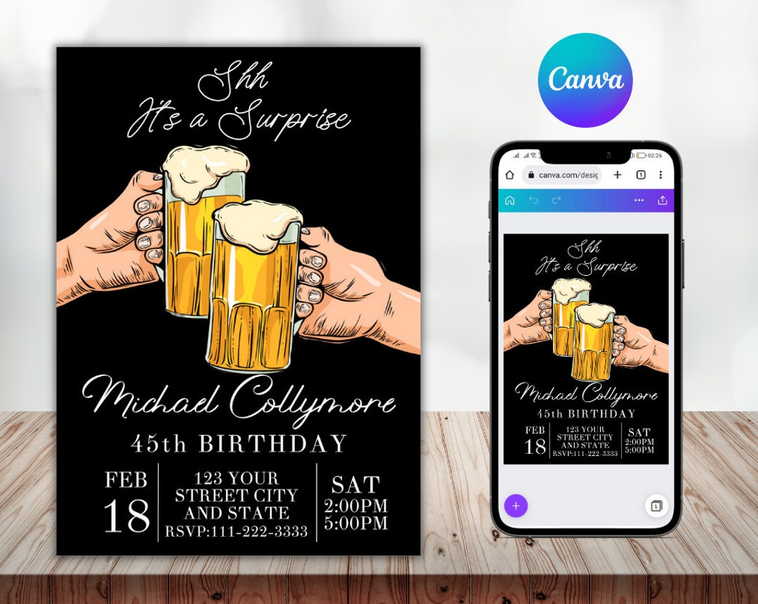 Beer Surprise Birthday Party Invitation, 30th 40th 50th Adult Birthday ...
