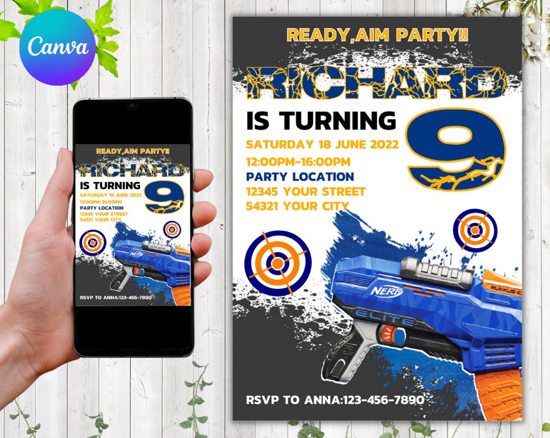 Editable Birthday Party Invitation, Dart Birthday Invite, Dart Birthday ...