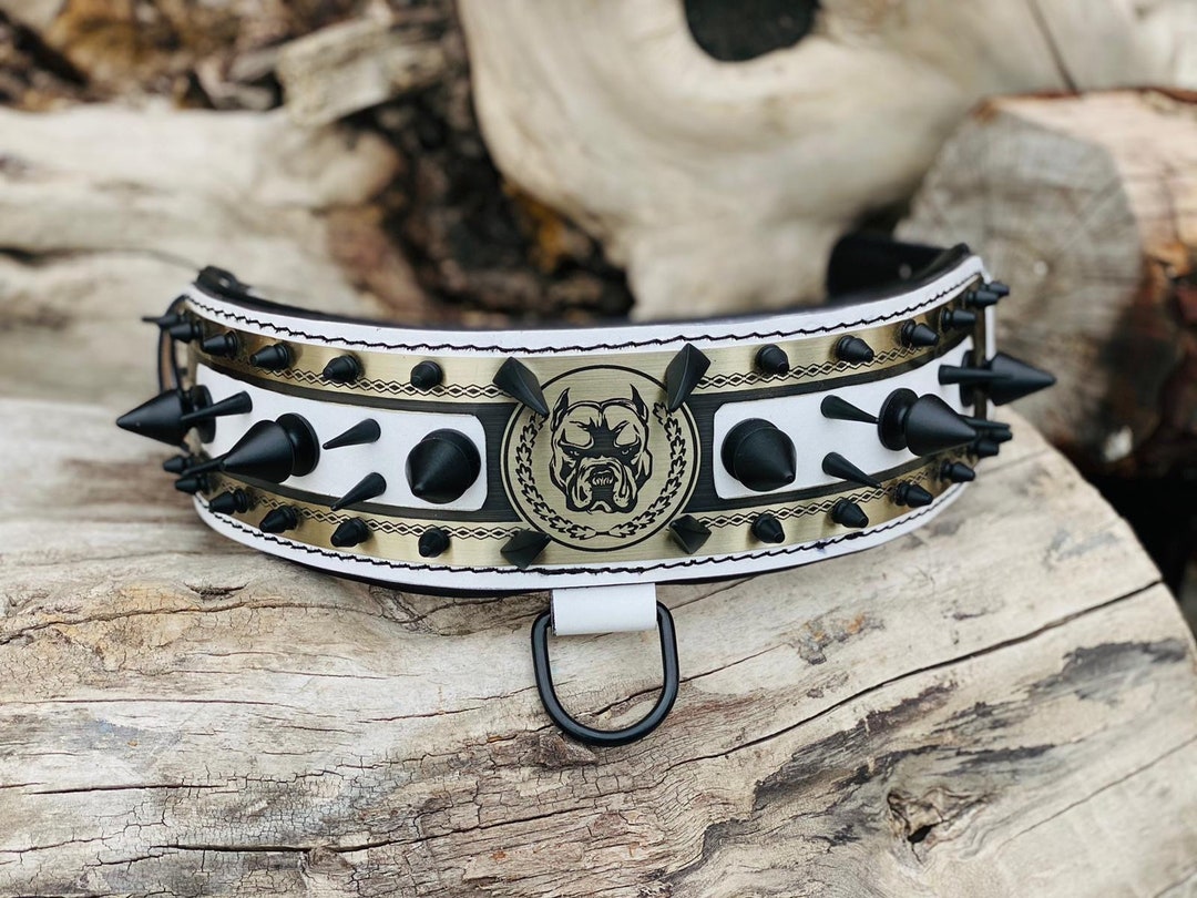 Black and White Leather Studded Big Dog Collar With Spikes for Dogs ...