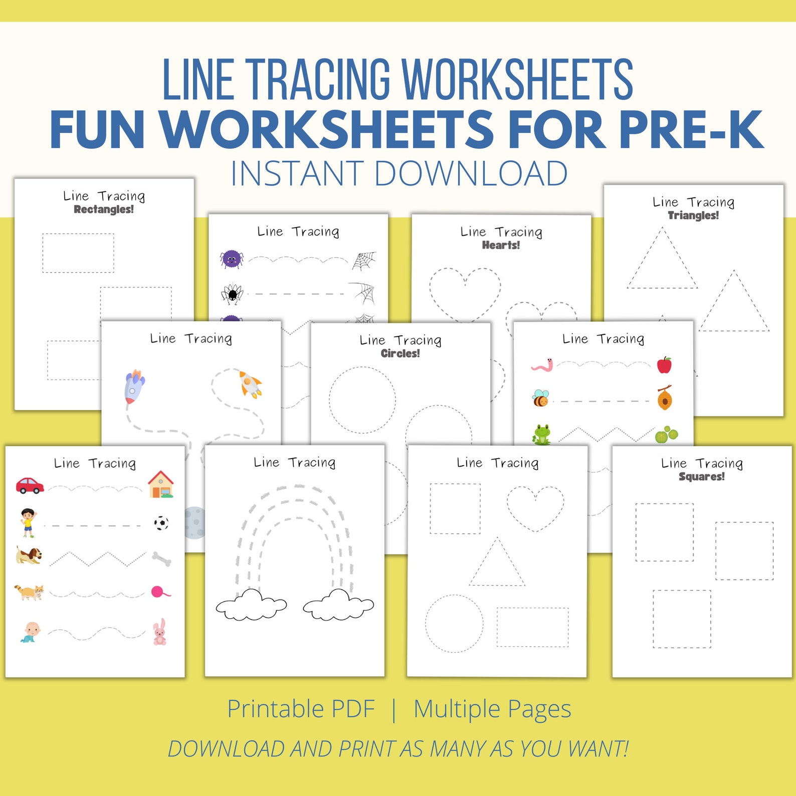 Line Tracing Worksheets, Pre Handwriting Line Tracing, Shape Tracing ...