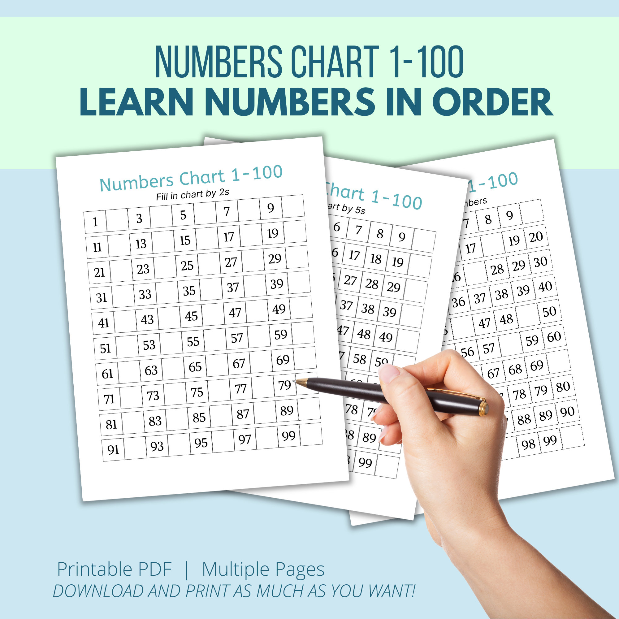 Numbers Chart 1-100, Practice Numbers for Preschool, Numbers 1-100 ...