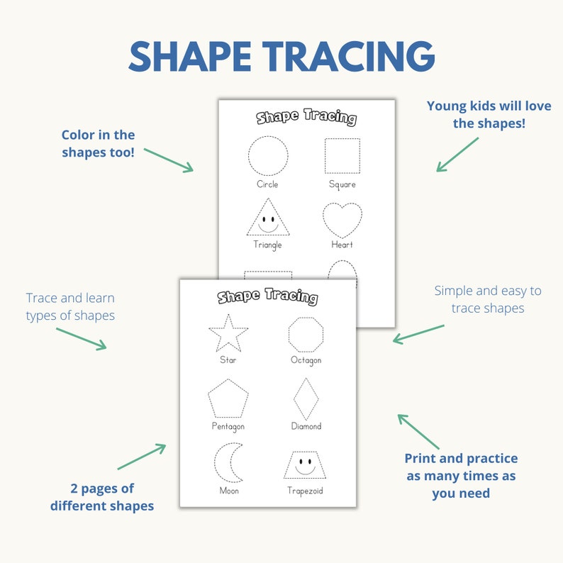 Shape Tracing Worksheets for Toddlers and Preschoolers, Basic Shapes ...