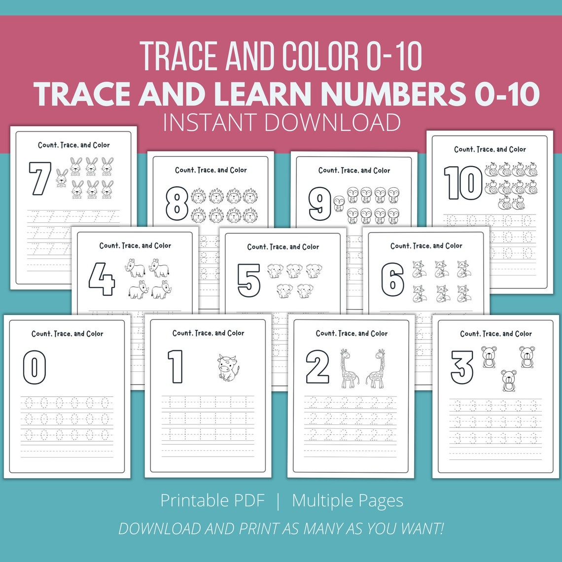 Trace and Color Numbers 0-10 Printable Toddlers - Etsy