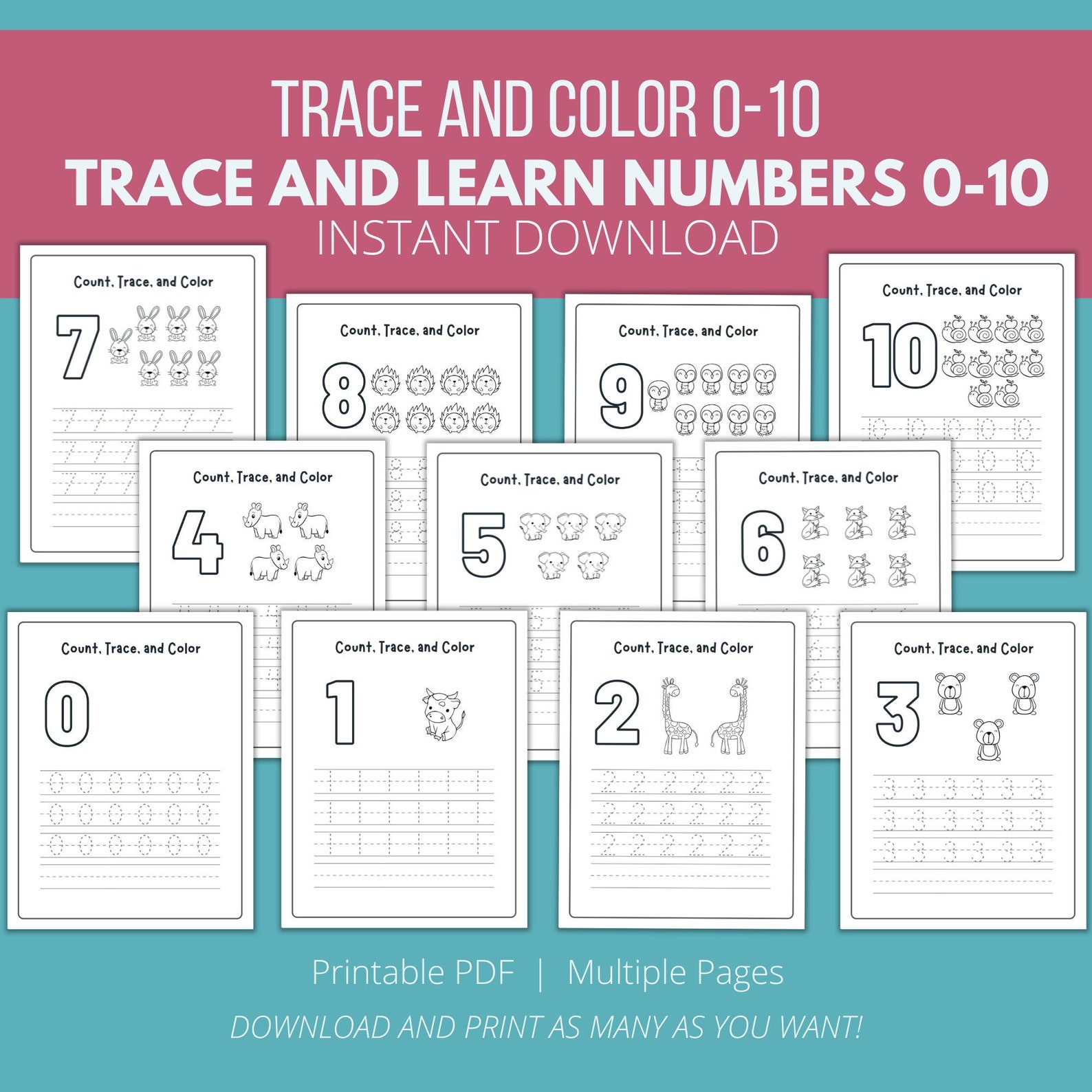 Trace and Color Numbers 0-10 Printable Toddlers - Etsy
