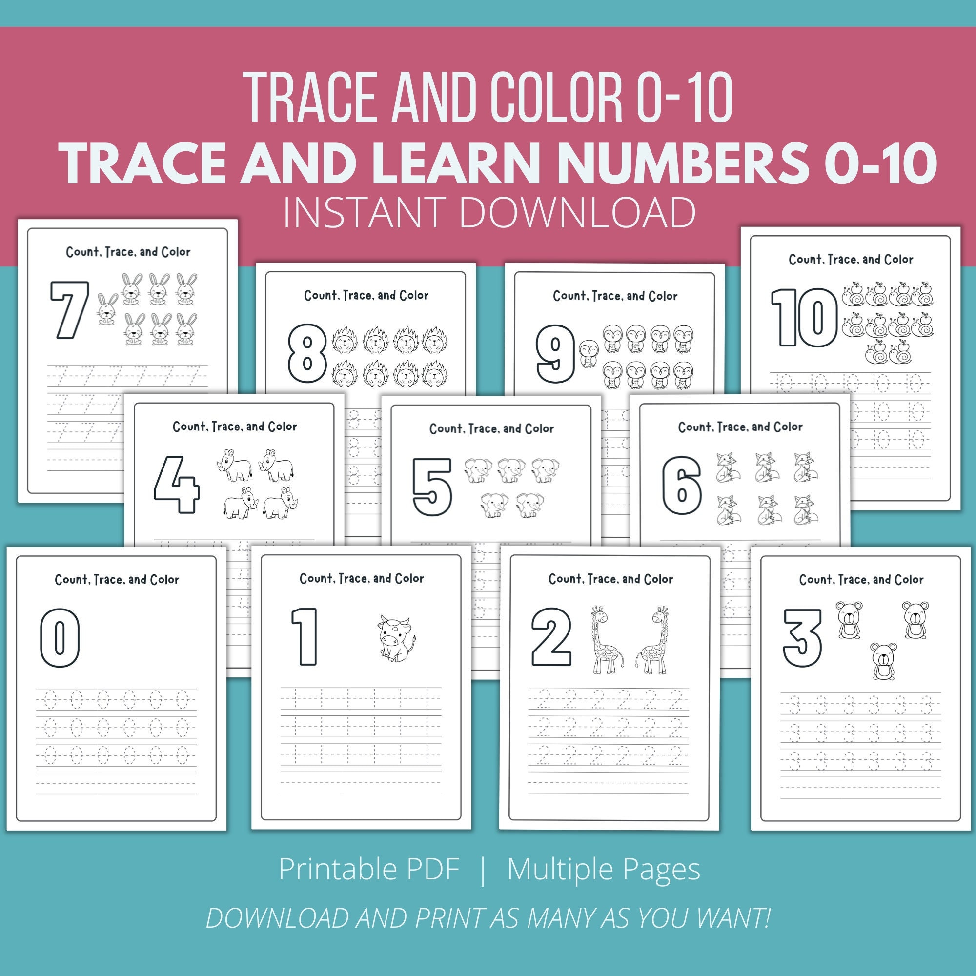 Trace and Color Numbers 0-10, Printable, Toddlers, Preschooler, Tracing ...