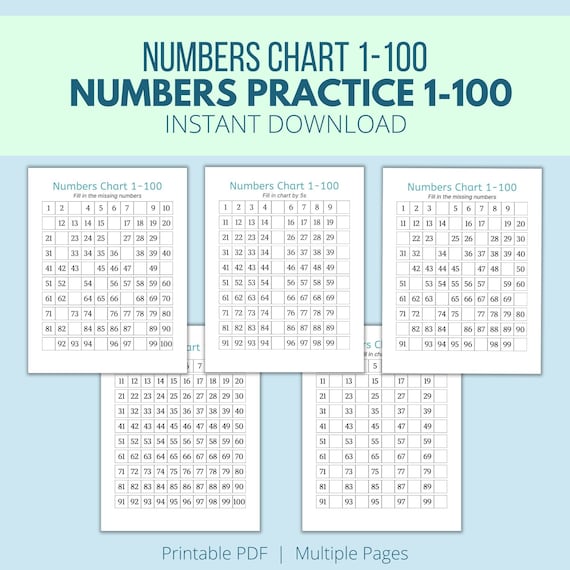 Numbers Chart 1-100 Practice Numbers for Preschool Numbers - Etsy