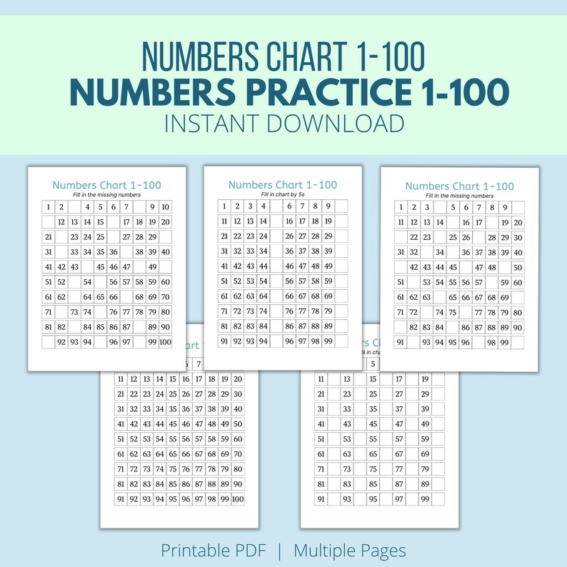 Numbers Chart 1-100, Practice Numbers for Preschool, Numbers 1-100 ...