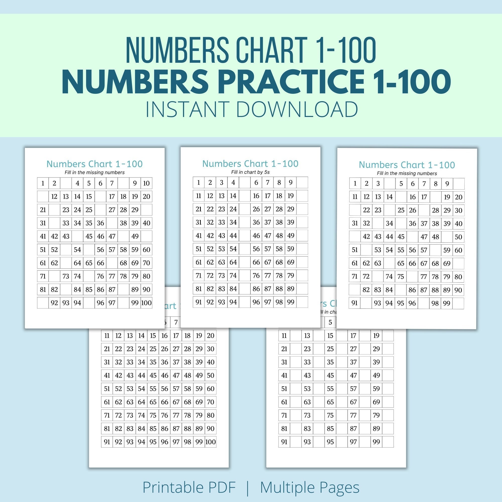 Tabla de números del 1 al 100 números de práctica para - Etsy España