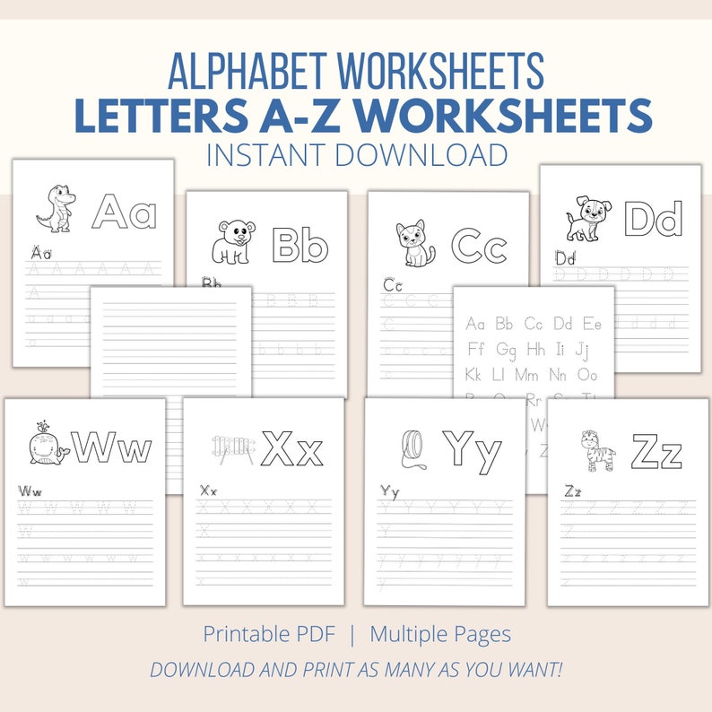 Alphabet Worksheets, Letters A to Z Tracing, Toddler Worksheets ...