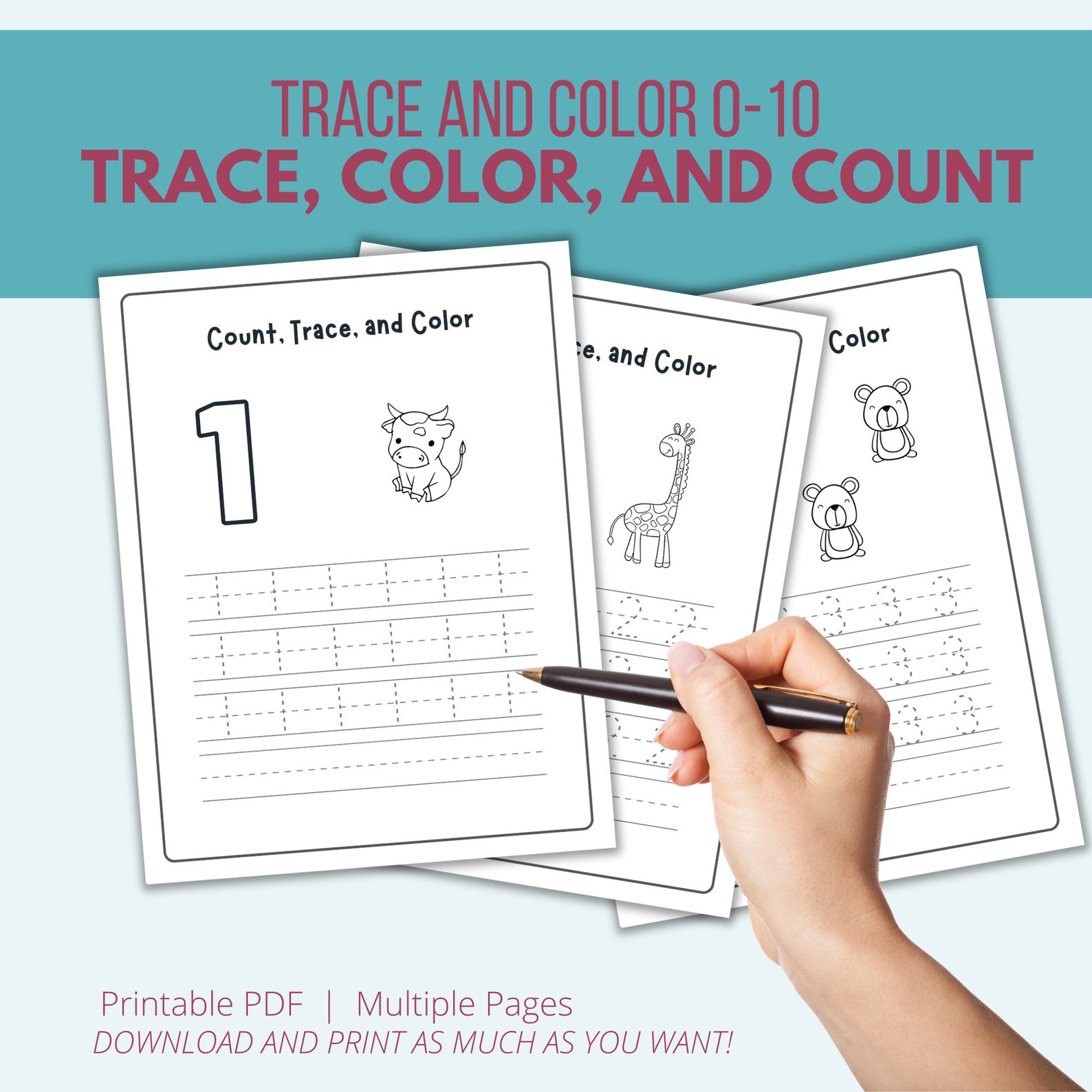 Trace and Color Numbers 0-10 Printable Toddlers - Etsy