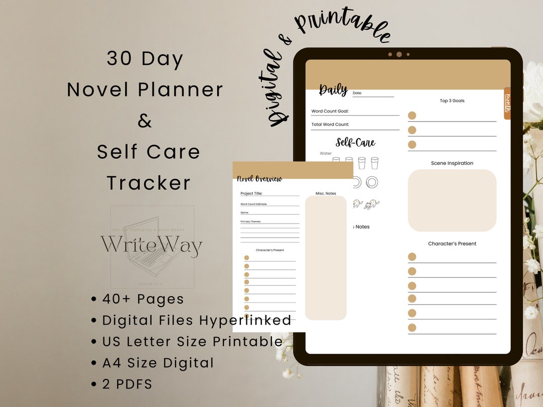 30 Day Novel Planner & Self Care Tracker | Author Planner | Self Care ...