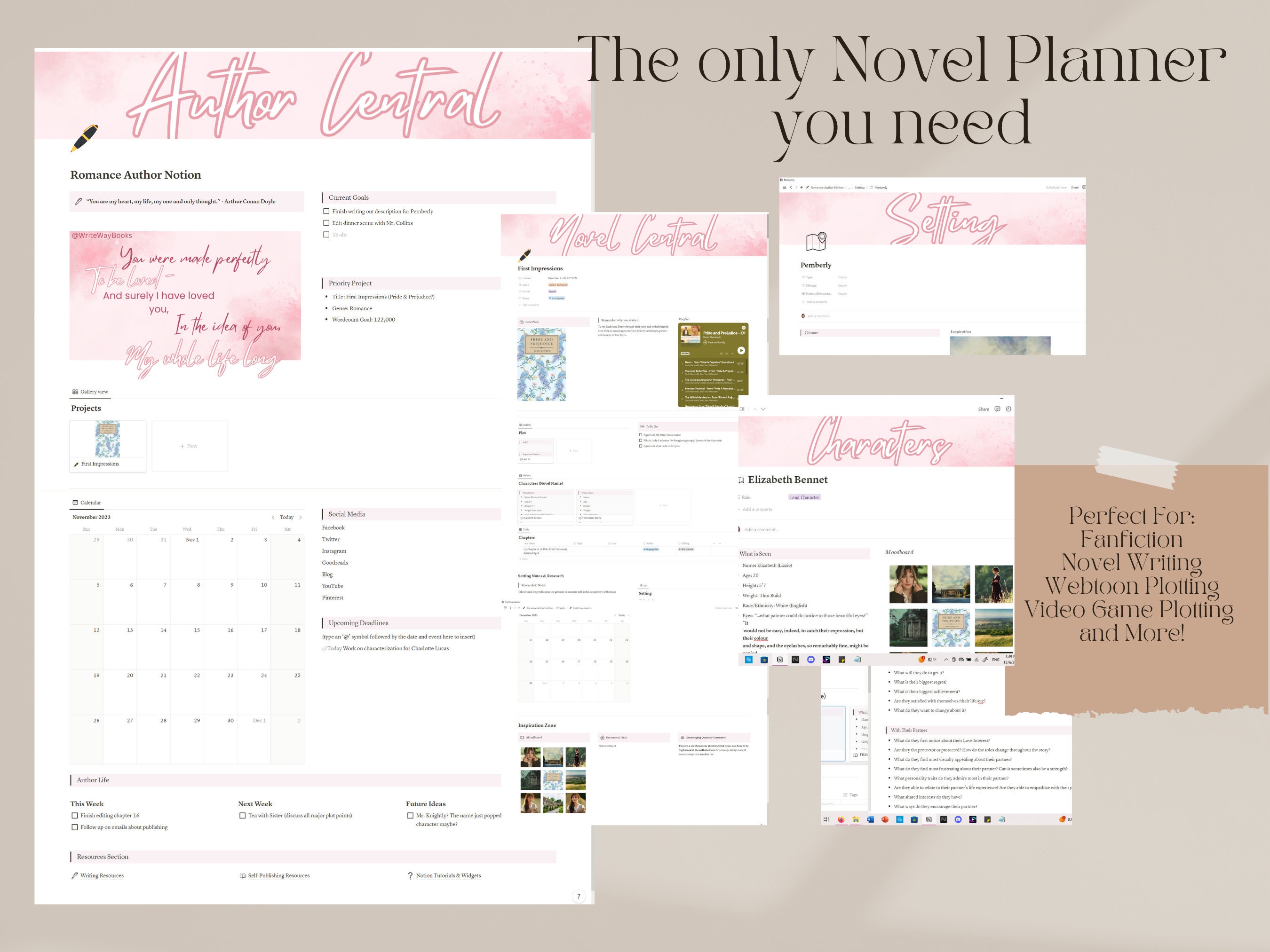 Complete Romance Author Notion Workspace Romance Writer Guide Romance Novel Workbook Romance ...