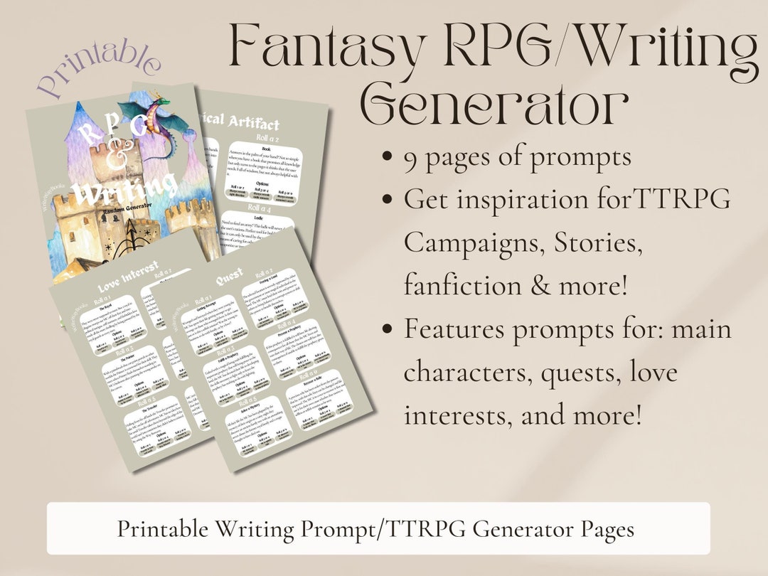 Fantasy TTRPG Writing Prompt Generator: Novel & Campaign Ideas (digital ...