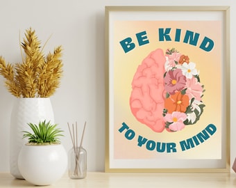 Be Kind to Your Mind Classroom Decor, Mental Health Awareness, Wall Art ...