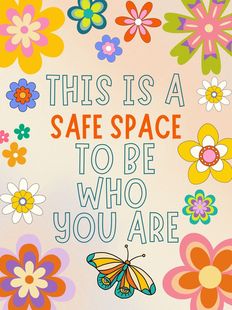 Inclusive Safe Space Digital Download, Groovy Printable Office Poster ...