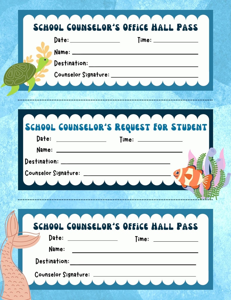 Personalized Student Hall Passes, Download & Print Under the Sea Hall ...