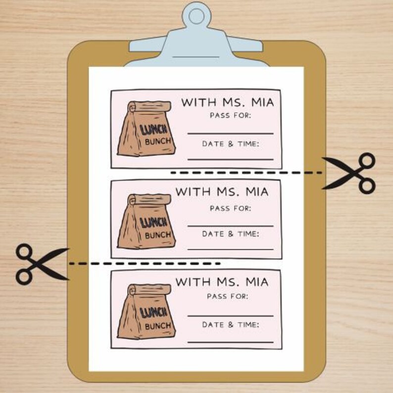 Personalized Lunch Bunch Passes Digital Download, Ready to Print Lunch ...