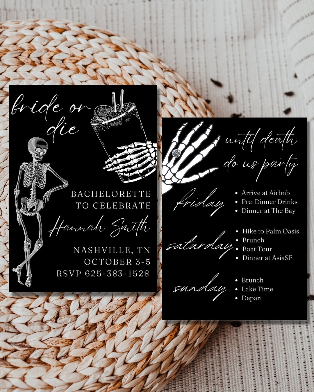 Edgy Bride or Die Bachelorette Invitation & Itinerary, Until Death Do ...
