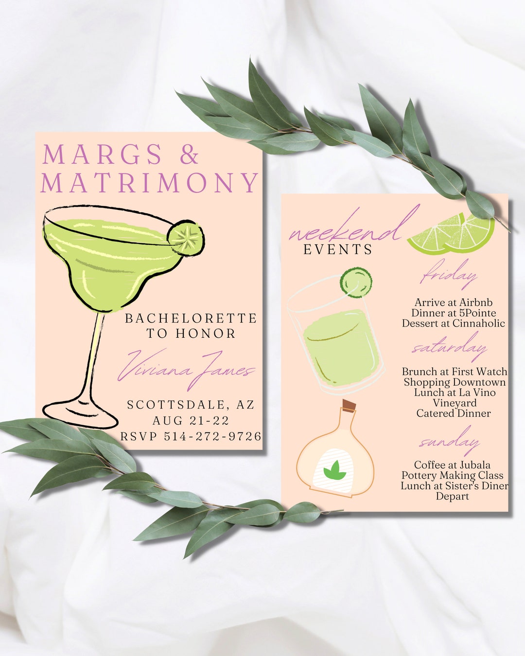 Margs & Matrimony Bachelorette Invitation and Itinerary, Final Fiesta ...