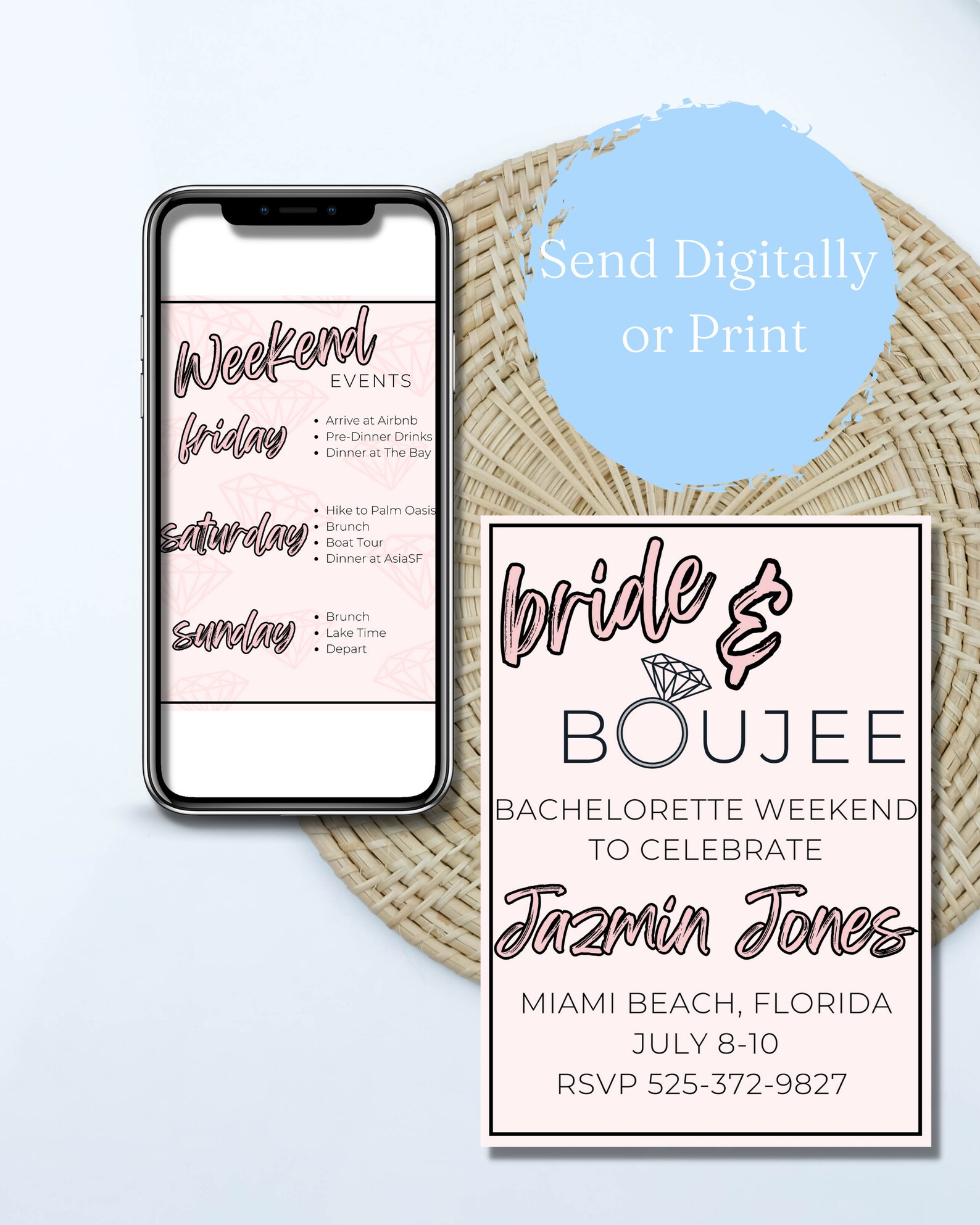 Bride and Boujee Bachelorette Invitation & Itinerary, Bach and Boujee ...