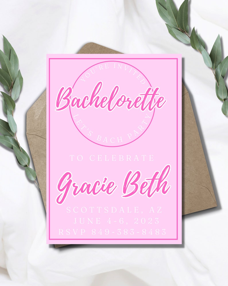 Pink Bachelorette Invitation & Itinerary, Let's Bach Party ...