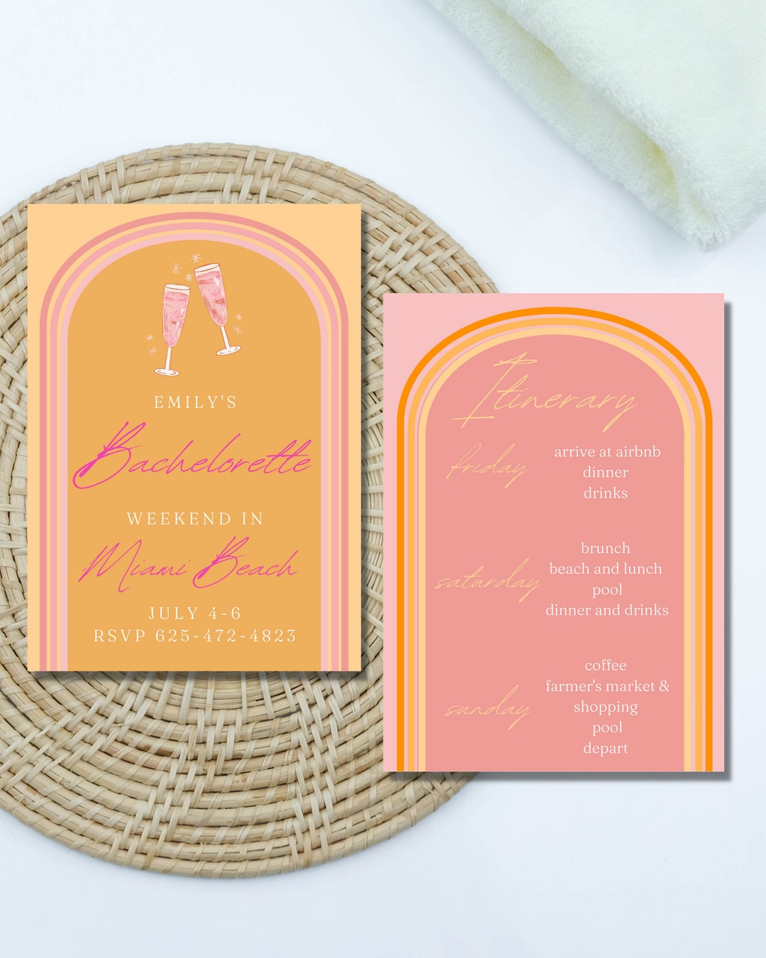 Pastel Tequila Sunrise Bachelorette Party Invitation and Itinerary ...