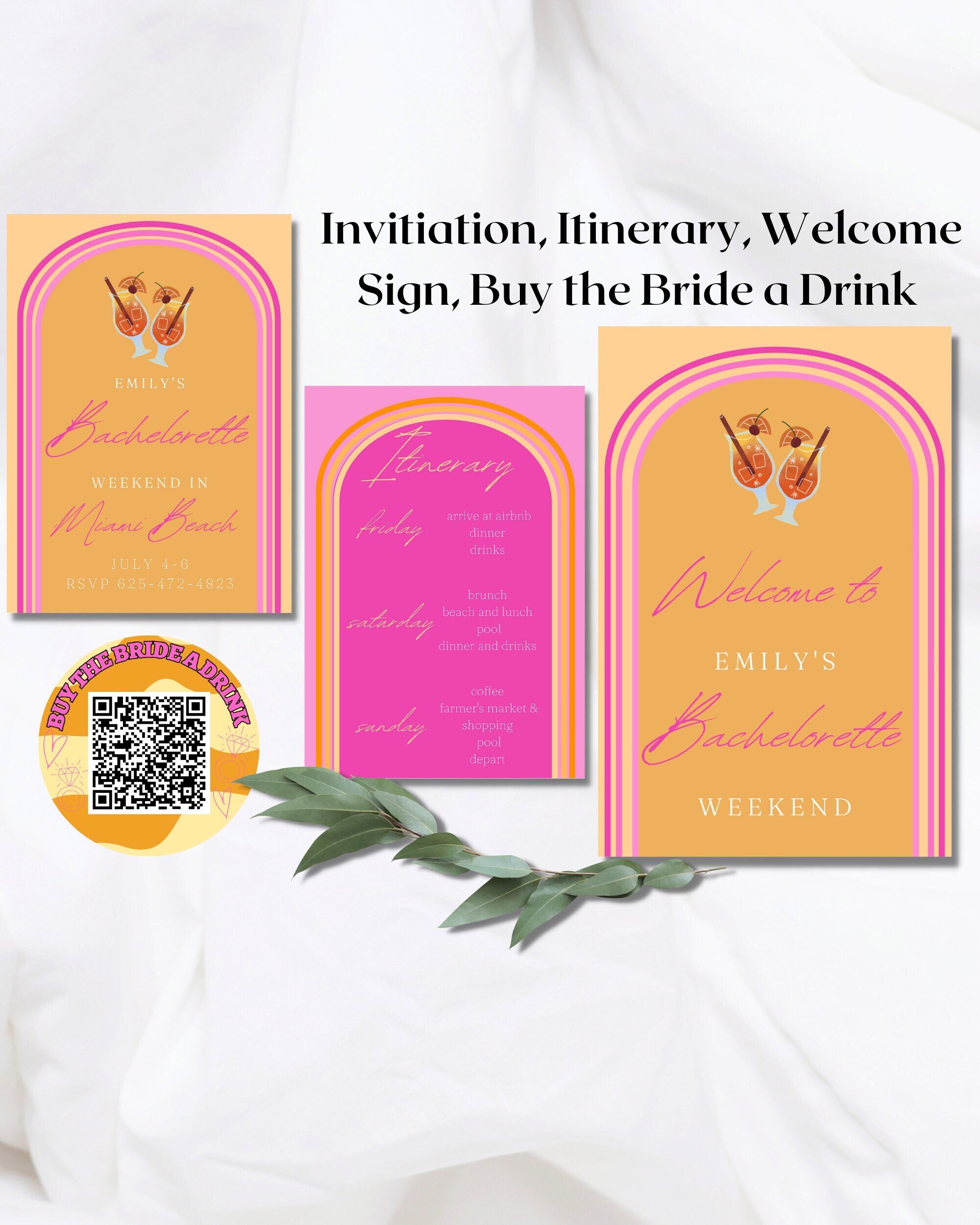 Tequila Sunrise Bachelorette Party Package, Colorful Bach Invitation ...