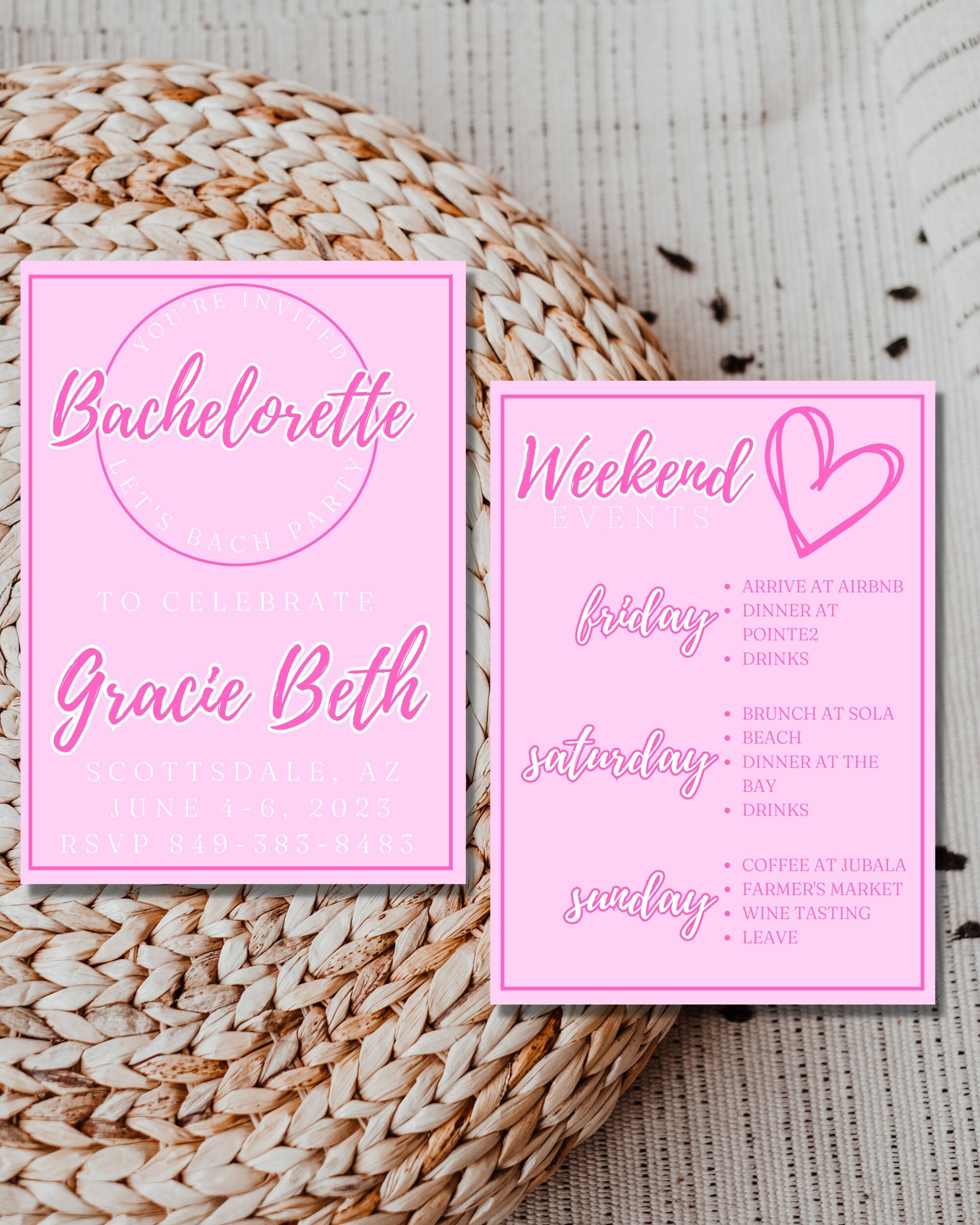 Pink Bachelorette Invitation & Itinerary, Let's Bach Party ...