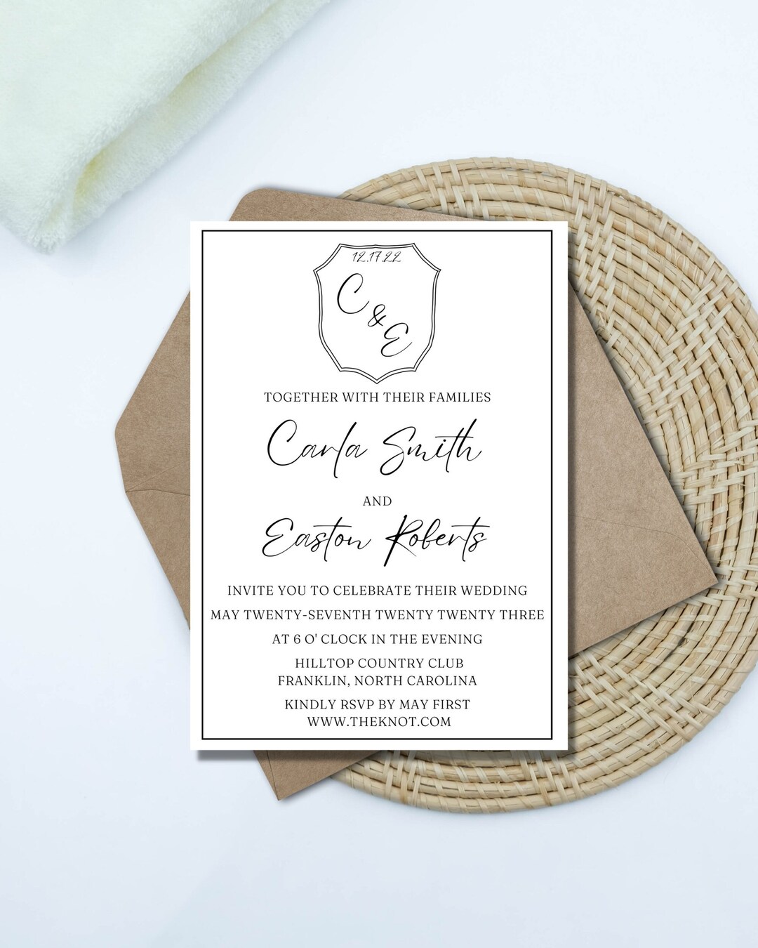 Modern Wedding Invitation, Custom Wedding Invites, Wedding Crest ...