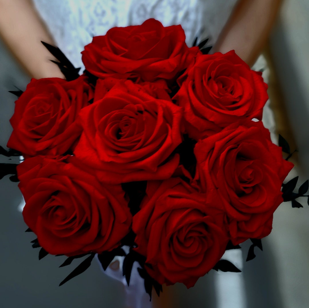Luxury Bridal Bouquet With Preserved Red Roses & Ruscus - Etsy