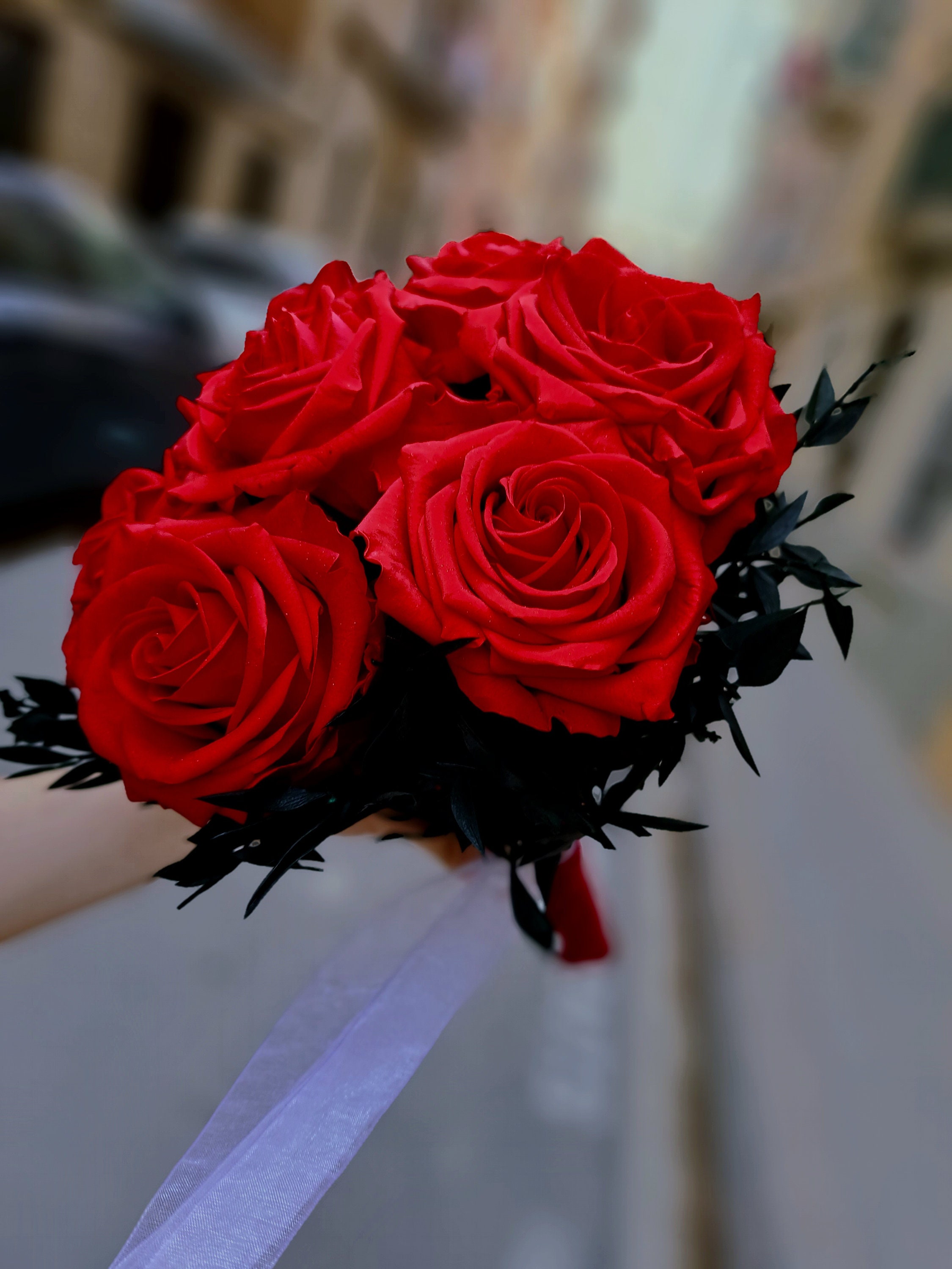 Luxury Bridal Bouquet With Preserved Red Roses & Ruscus - Etsy